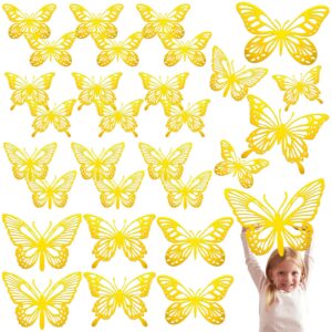 yeaqee large butterfly party decoration 3d butterflies wall decor set 2 sizes 3 styles large stickers for birthday baby shower nursery bedroom wedding decor cutouts(gold)