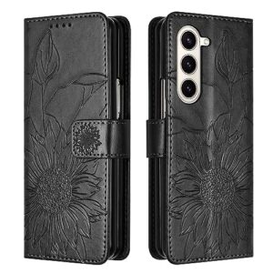 cell phone flip case cover slim case compatible with samsung galaxy z fold 5 wallet case with card holder, embossed floral cover leather folio flip case shockproof protective cover compatible with wom