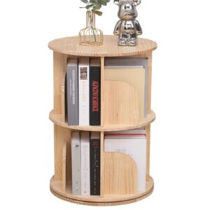 fdhuijia rotating bookshelf 360 display floor standing bookcase storage rack for kids&adults solid wood book shelf (2tier)