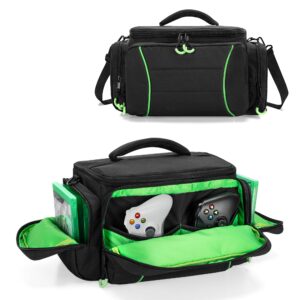 pgmoon game console carrying case compatible with xbox series x, portable carry bag with enough storage rooms for controllers, discs, cables, and more. (patent design)