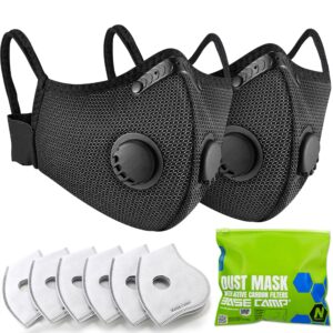 base camp upgrade m plus mesh silver and black dust mask, breathable reusable dust face mask with valves and 6 activated carbon filters (2 silver)