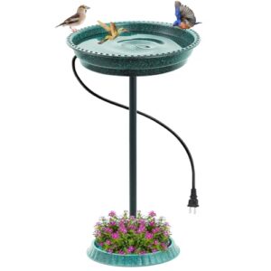 heated bird bath for outdoors for winter, 75w bird bath water heater bird bath deicer,deep bowl thermostatic control weather resistance stylish design with planter pedestal for all seasons(green)