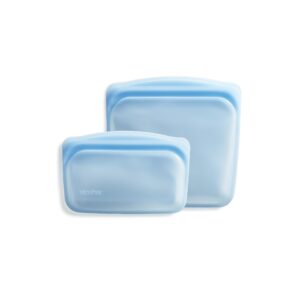 stasher premium silicone reusable food storage bags, 2-pack, blue | multi-use food storage bags, lunch bag, travel containers | bpa free, leak-free, dishwasher-safe, eco-friendly