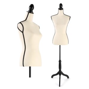 drdingrui female dress form,sewing mannequin body, torso body with tripod wood base for clothes display,window display