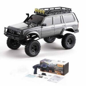 wowrc fms rc crawler toyota cruiser lc80 fcx18-1/18 offroad trucks 4x4 rc rock crawler with 2.4ghz transmission, portal axles, led lights, 7.4v 900mah battery, usb charger for adults, grey