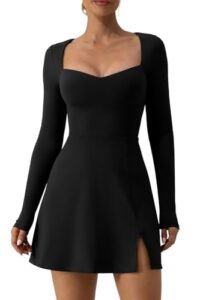 qinsen long sleeve dress for women sexy sweetheart high waist flare mini dress clubwear black m