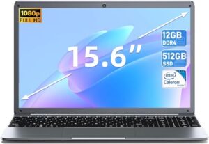 sgin 15.6" laptop, 12gb ddr4 512gb ssd laptop computers, fhd 1920x1080 screen high performance quad-core intel celeron n5095 processors, 2.4g/5g wifi, bluetooth 4.2, webcam