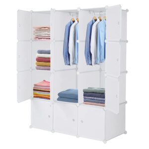 practical and stylish multifunctional modular closet cabinet with stackable plastic cube storage shelves and hanging rod