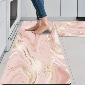 mrcrypos pink gold marble kitchen mats for floor set of 2 pvc kitchen rug waterproof cushioned anti fatigue comfort mat non slip standing mat laundry kitchen accessories 17"x29"+17"x47"