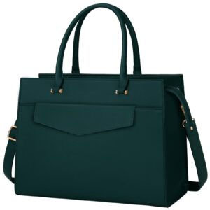 newhey women's dark green leather tote and envelope bag set, 16.9in x 5.9in x 12.5in, 2-in-1 design, magnetic closure, adjustable shoulder strap