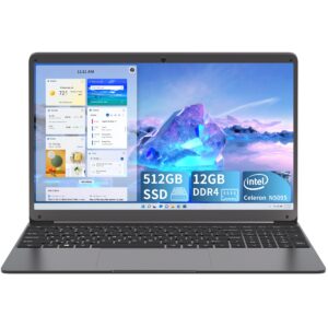 sgin laptop 15.6 inch, 512gb ssd 12gb ddr4 laptop computer, quad-core processor(up to 2.9 ghz), fhd ips 1920x1080 screen notebook, dual band-wifi, bt4.2, usb3.0 * 2, 7000mah battery, type-c