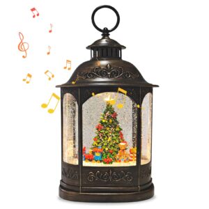 ponsonbay christmas musical snow globe lantern lighted snow globe lantern with 6h timer usb powered & battery operated spinning water & swirling glitter 8 songs (l-christmas tree-black)