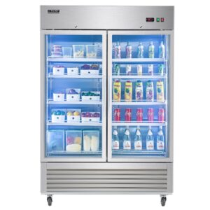 wilprep commercial refrigerator, 54" 2 glass door display refrigerator with 42.2 cu. ft. capacity, reach in merchandise fridge stainless steel beverage cooler with adjustable shelves for restaurant