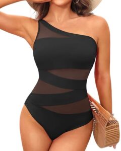 tempt me black women one piece swimsuit one shoulder bathing suits cutout mesh swimwear xl