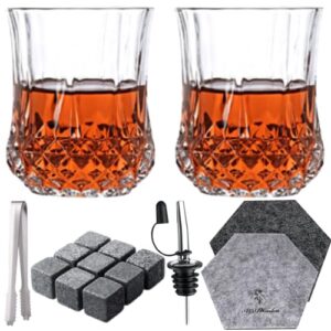 a&a wonders premium whiskey stones 100% natural granite set of 9 chilling rocks stone reusable ice cubes for drinks with velvet carrying pouch, gift for whiskey lovers (sparks)