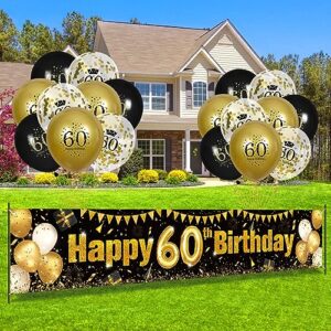 black gold 60th birthday decorations banner balloon for men women,black gold happy 60th birthday party yard banner 18pcs 60th birthday balloons to 60 anniversary party supplies outdoor indoor decor