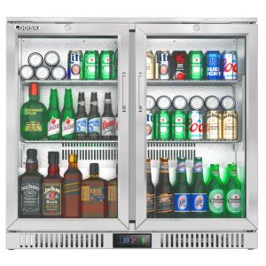 coolski back bar cooler counter height beverage refrigerator with 2 glass doors, commercial undercounter display fridge for beer soda wine, 7.4 cu.ft. capacity/led lighting/etl nsf approved