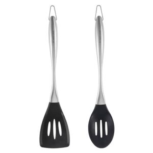 fongluan silicone cooking utensils set, set of 2, kitchen spatulas and slotted basting spoons, nonstick cookware, bpa free heat-resistant kitchen utensils, black