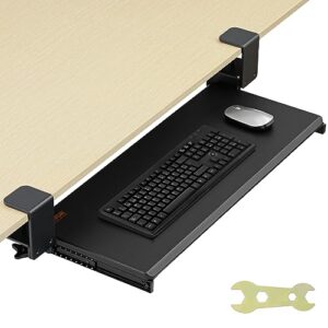 vevor clamp on keyboard tray under desk, desk keyboard tray slide out with sturdy no-drill c clamp mount, large 26.8 x 11 inch slide-out computer drawer for typing in home, office work