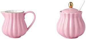 kurkur french press coffee maker, porcelain creamer and sugar set with lid pumpkin fluted shape coffee serving set milk pitcher 220cc/7.4oz for coffee and tea (color : pink)