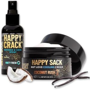 derm dude power pair set | happy sack ball deodorant anti chafing cream & happy crack butt spray | with all-natural deoplex for odor control - coconut rush & minty fresh