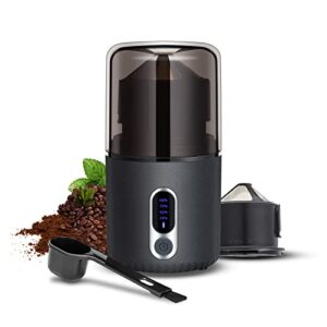 wireless coffee grinder with led power, electric portable coffee bean grinder with brush, herb grinder, spice grinder with removable bowl & spoon and 304 stainless