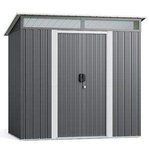 gizoon 6'x4' outdoor storage shed metal garden shed with sliding lockable doors, versatile tool bike shed with transparent panel windows, outdoor storage clearance for backyard, patio, dark gray