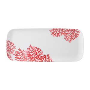 upware 15 inch melamine rectangle serving tray, bpa free food tray (red coral)