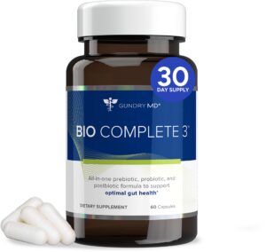 gundry md® bio complete 3, 3-in-1 probiotics for gut health, probiotic supplements for digestion, supplement supporting bloating, gas, food cravings, energy levels, skin, and focus, 30 day supply