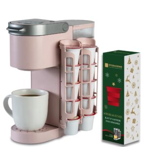 storagenie coffee pod holder side mount k cup pods dispenser compatible with keurig coffee makers, perfect for small counters, holiday version(2 rows/for 10 k cups, pink)