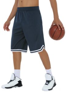 jwm mens long basketball shorts with zip pockets - 11" mesh athletic gym workout sport shorts quick dry lightweight navy