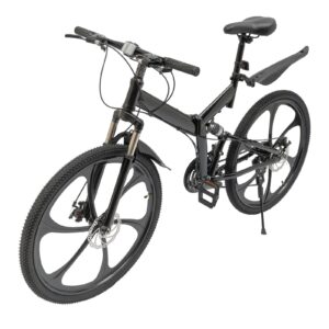 tbvechi folding bike, 21 speed 26 inch folding mountain bikes for women and men with double disc brakes, high-carbon steel frame, adjustable height, load capacity 330.69lbs