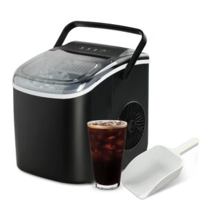 simple deluxe ice maker for countertop, self-cleaning, portable ice machine with scoop and basket, 26lbs ice/24hrs, 6 mins 9 bullet ice, 13.7lbs, for home kitchen office, black