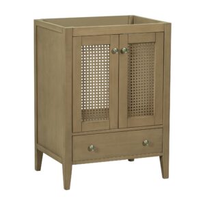 pullafun 24" bathroom vanity without sink, base only, rattan cabinet with doors and drawer, solid frame and mdf board, natural