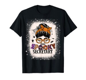 messy bun spooky secretary womens halloween school assistant t-shirt