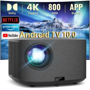 happrun 4k projector, [auto focus/keystone] android tv projector with wifi and bluetooth, netflix/youtube/prime video officially-licensed, native 1080p 800ansi movie projector dolby audio home theater