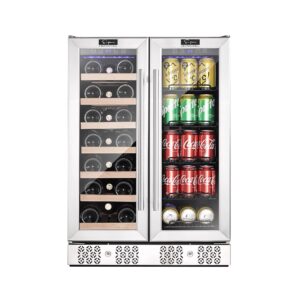 empava 24 inch beverage refrigerator wine dual zone with glass door, holds 20 bottles and 72 cans built-in and freestanding fridge for beer soda drink bar kitchen cabinet, silver