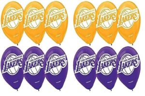 amscan la lakers printed latex balloons - 12', 6 pcs (pack of 2)