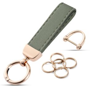 gerkia leather car keychain for men and women key chains for car keys with 5 key rings and anti-loss d-ring keychain ，dark green