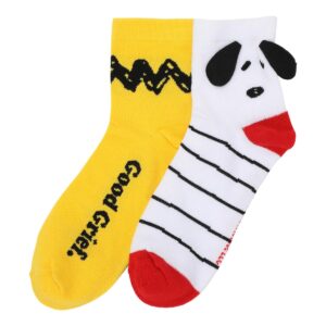 peanuts 3d charlie brown and snoopy women's quarter crew ankle socks