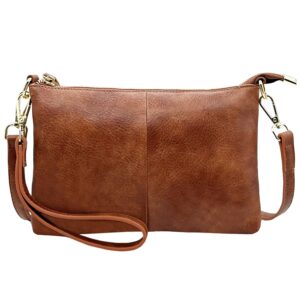 beurlike leather wristlet wallet clutch purses for women small crossbody phone bags(vegan leather brown)