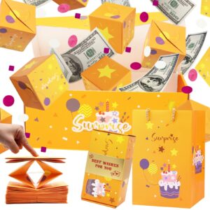 surprise gift box explosion for money, unique folding bouncing red envelope gift box with confetti, cash explosion luxury gift box for mom birthday anniversary valentine proposal (15 bounces) (yellow)