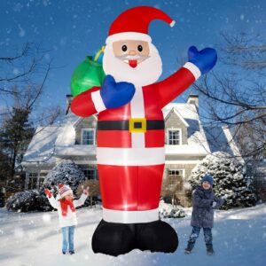 b&d 12ft giant christmas inflatables santa claus outdoor decorations, christmas blow up santa yard decorations with gift bag built-in led lights, inflatable christmas decorations for yard garden lawn