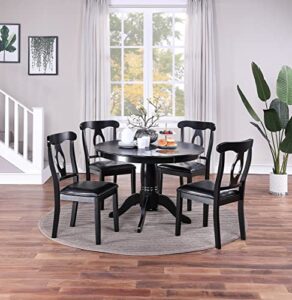 lch classic design 5pc set,round table with 4 side upholstered chairs cushion fabric upholstery seat,rubberwood black color furniture for dining romm,living room,easy to assemble