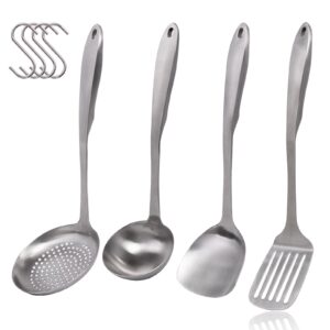 4-piece kitchen utensils set, cooking utensils 304 stainless steel kitchen gadgets with spatula, soup ladle, wok spatula, skimmer spoon, heat resistant handle and dishwasher safe