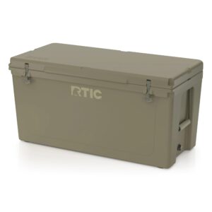 rtic 145 qt ultra-tough cooler hard insulated portable ice chest box for beach, drink, beverage, camping, picnic, fishing, boat, barbecue, olive