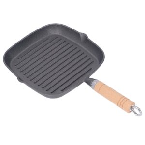 reuiqu grill pan, square cast iron grill pan steak pan with nonstick surface, sear ridges and wooden handle, multipurpose prevents stick quadrate steak pan for bacon steak onion