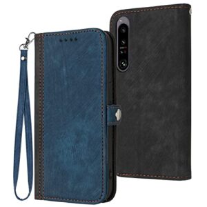 jlhyyxh case for sony xperia 1 iii, credit card slot wallet case magnetic kickstand special stitching shockproof flip cover case for sony xperia 1 iii-royal blue