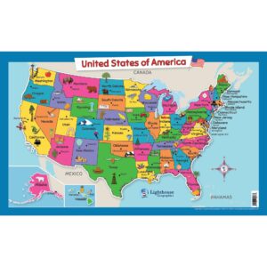 usa wall map for kids with illustrations- united states poster map for home or classroom, (18” x 29” laminated)