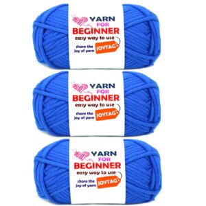 electric blue yarn for crocheting and knitting cotton crochet knitting yarn for beginners with easy-to-see stitches cotton-nylon blend easy yarn for beginners crochet kit(3x50g)